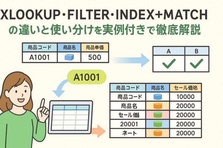 XLOOKUP・FILTER・INDEX＋MATCHの違いと使い分けを実例付きで徹底解説|エクセル事務ハック